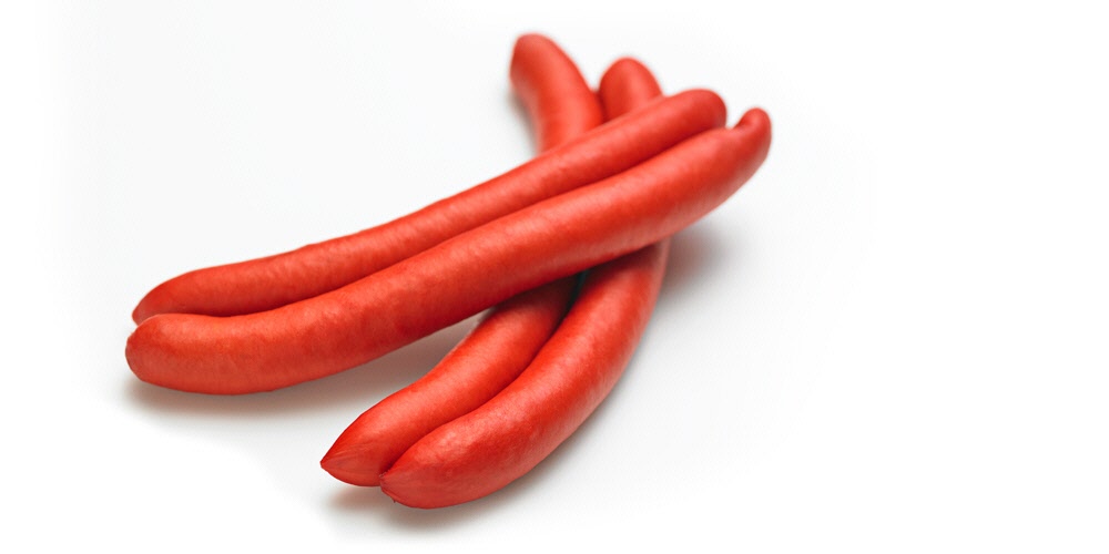 Røde pølser, 5 kg. ca. 80 stk. (Salg) - Pølser, dressing, tilbehør ...